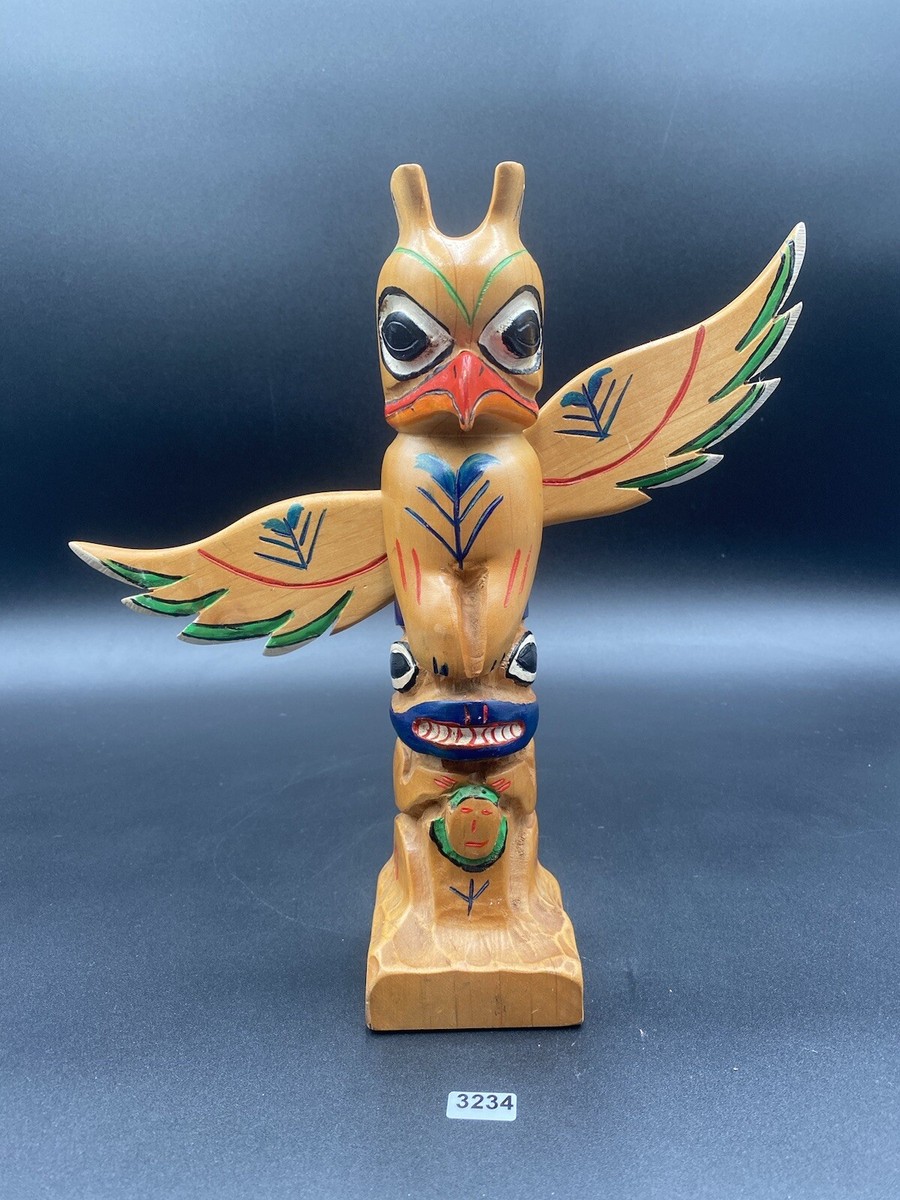 Inuit Totem Symbols North American Wood Carved & Painted Totem Pole,