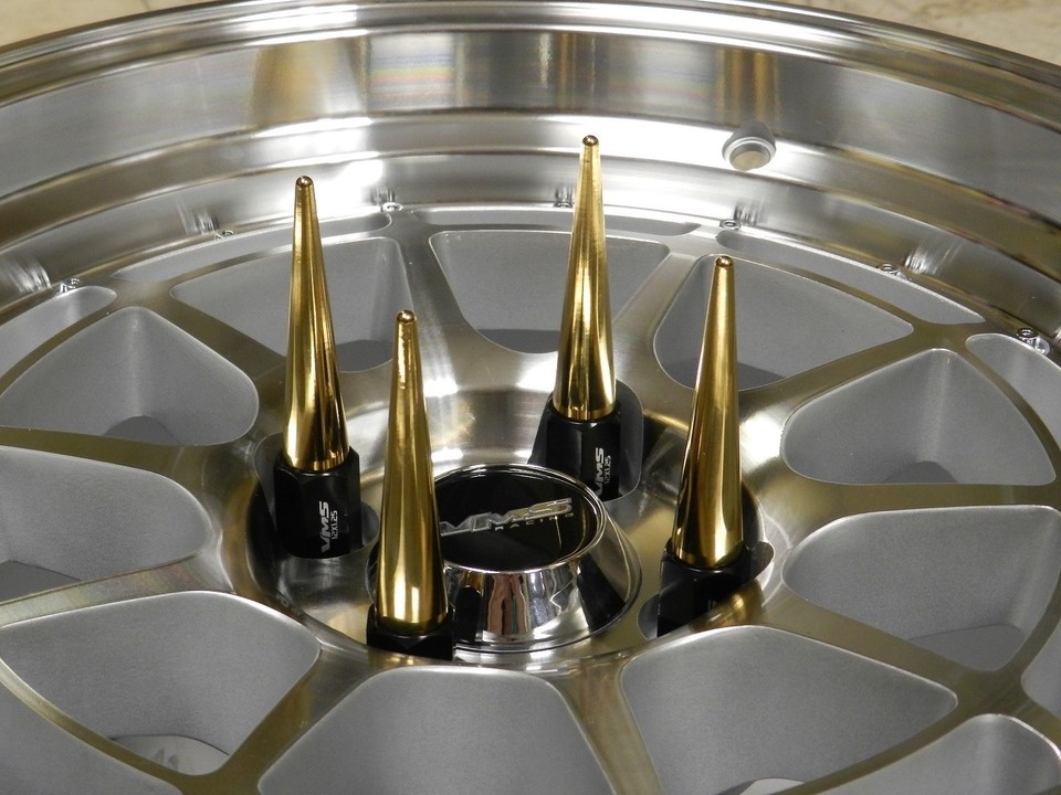 32 TRUE SPIKE 112MM 14X2.0 STEEL LUG NUTS W/ GOLD SPIKES FOR FORD ...