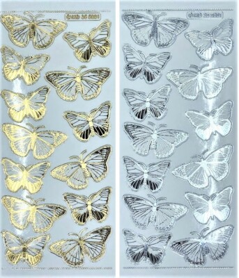 EMBOSSED BUTTERFLIES Peel Off Stickers Butterfly Gold Silver on Clear ...