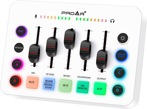 Gaming Audio Mixer, Live Streaming Sound Card RGB PC DJ Mixer ...