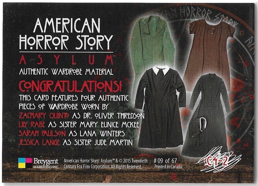 American Horror Story Asylum ~ QUAD COSTUME/WARDROBE CARD C4-2 (#09/67 ...