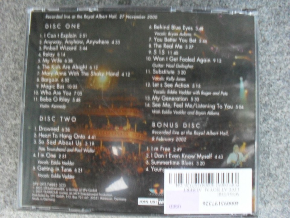 THE WHO 3-CD SET " THE WHO LIVE AT ROYAL ALBERT HALL " 2003 STEAMHAMMER ...