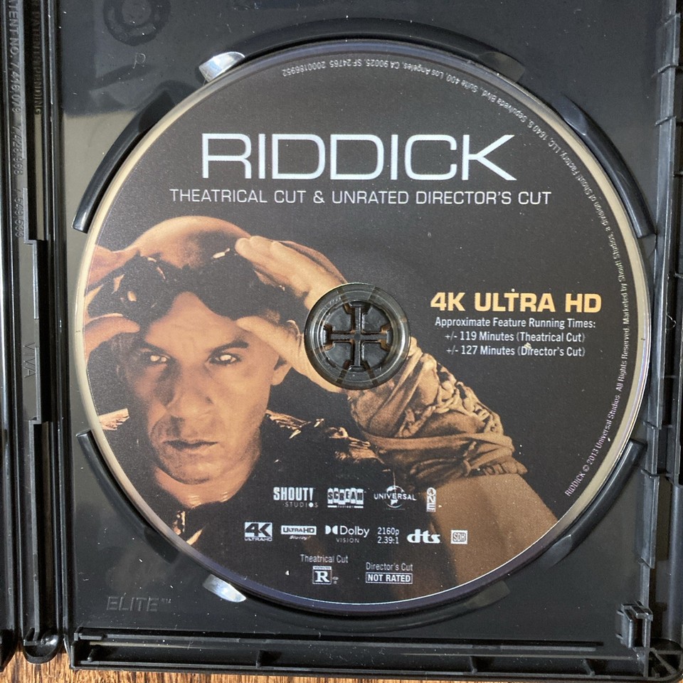Riddick 4k disc from Collectors Edition, 2 film versions NO BLU-RAY Vin ...