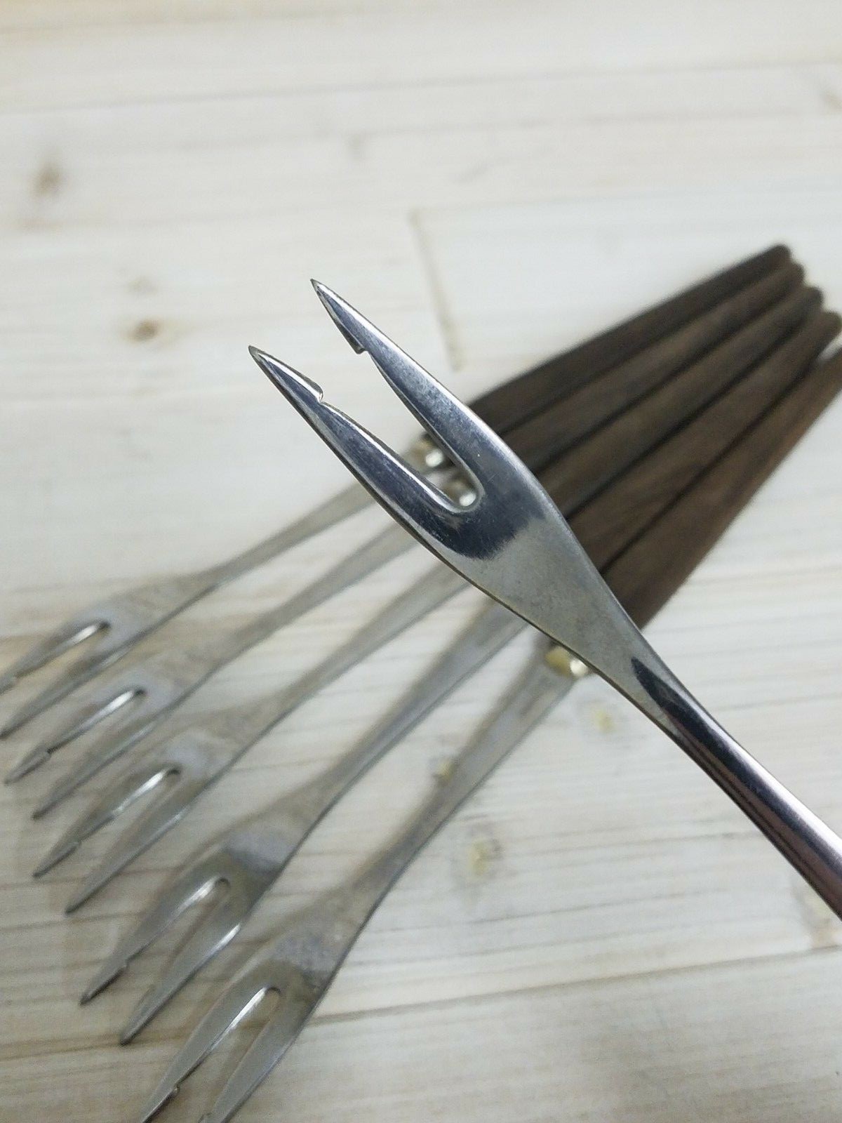 Vintage German Rostfrei Fondue Forks Skewers Teak Wood Handles Set of 6 ...