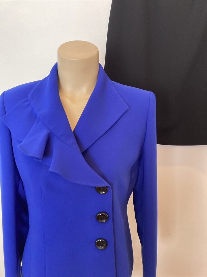 Kasper size 8 petite royal blue jacket and black skirt suit | eBay