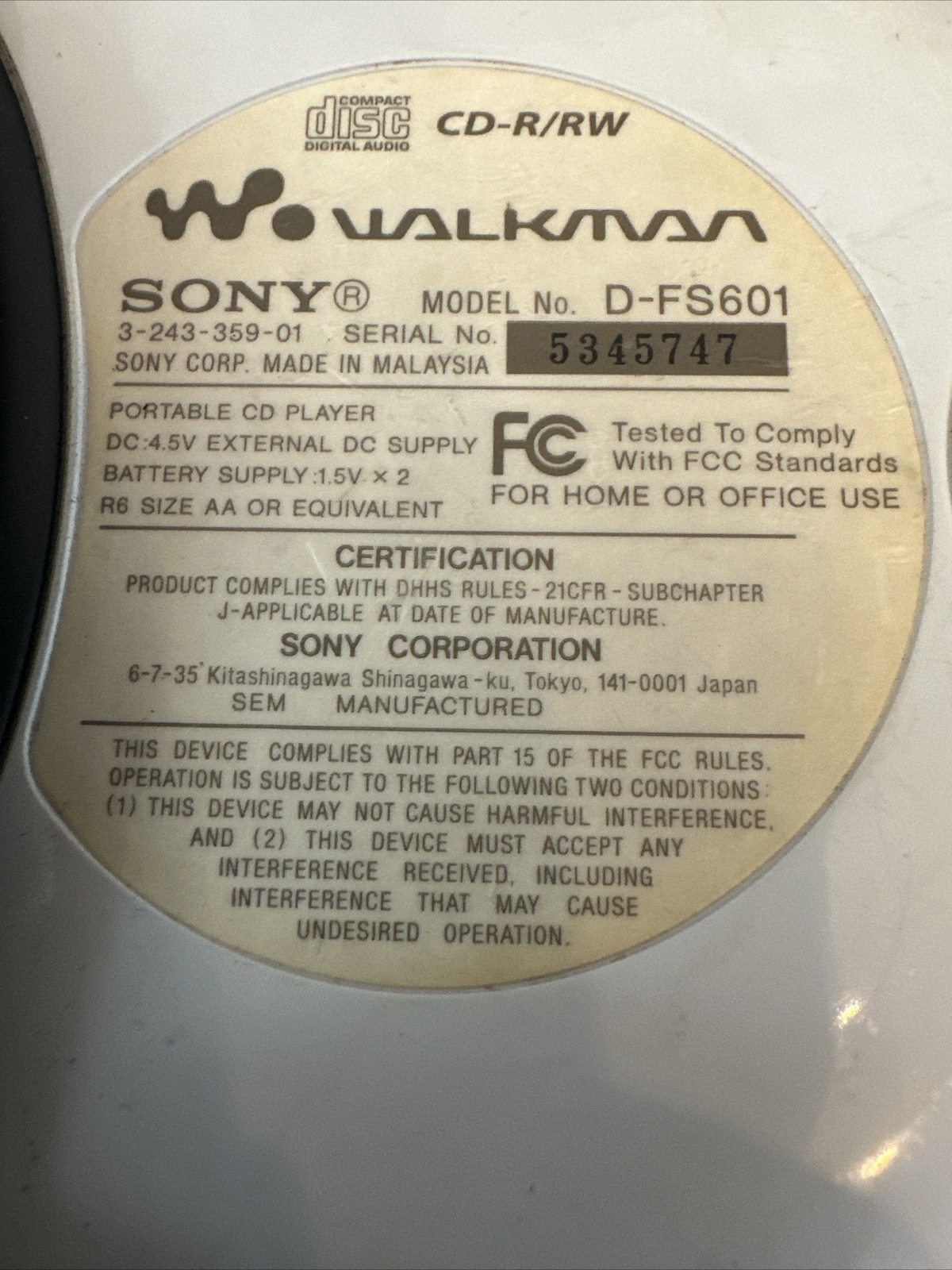 Sony Sports S2 CD Walkman/Discman D-FS601 Portable CD Player Weather FM ...