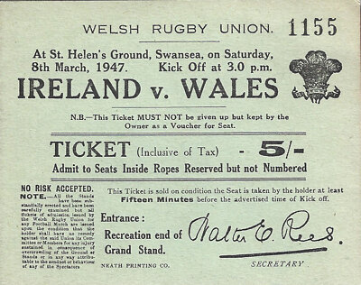 Wales v Ireland 8 Mar 1947 Swansea RUGBY TICKET | eBay UK