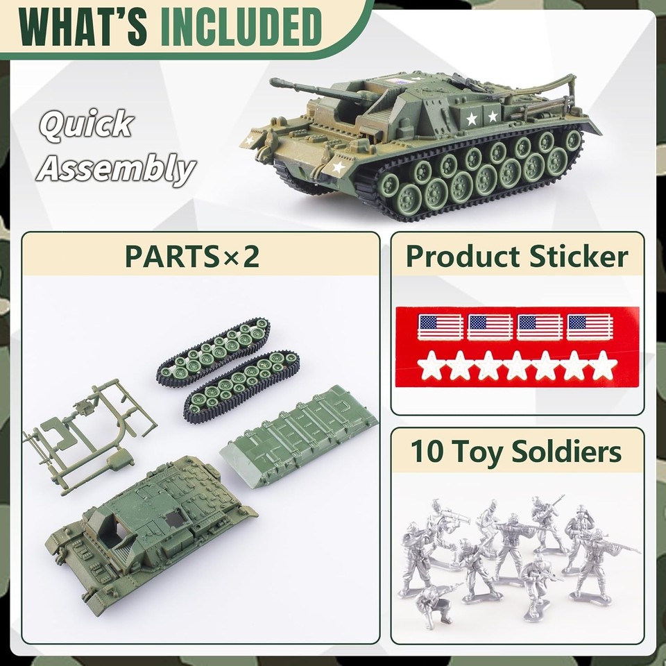 U.S Toy Tank and Army Men Toys Playset, 2pc Tank-5 Models and 10pc Toy ...