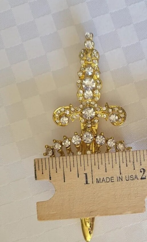 VTG Royal Crown Tiara Sword Dagger Pendant Brooch Gol… - Gem