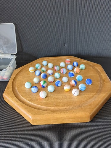 WOODEN OCTAGON SHAPED SOLITAIRE BOARD GAME WITH GLASS BALLS | eBay UK