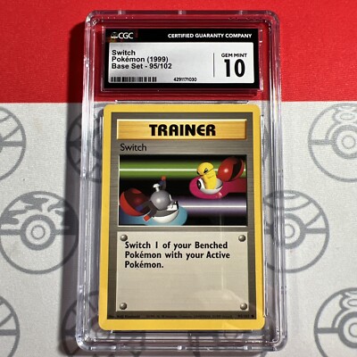CGC 10 GEM MINT Switch Trainer 1999 95/102 Base Set Pokemon Card PSA ...