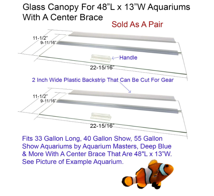 48"x13" Tempered Glass Canopy 2-Pieces for Aquarium Fish Tank 40/55 ...