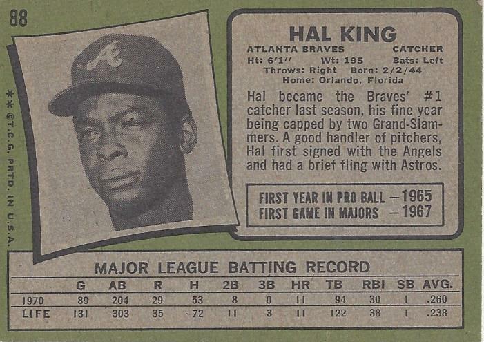 1971 Topps Hal King 88 Braves EX | eBay