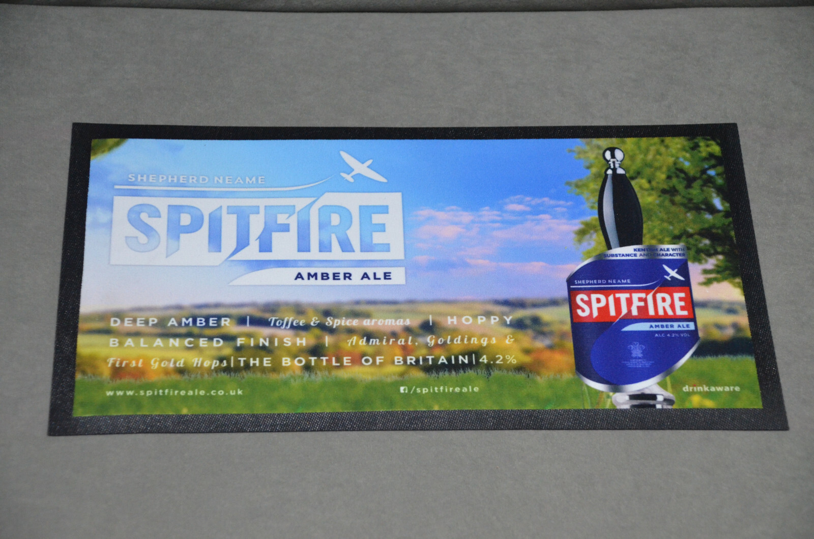 Shepherd Neame Spitfire Amber Ale Bar Runner Beer Drip Mat Wetstop 43 x 23.5 cm | eBay