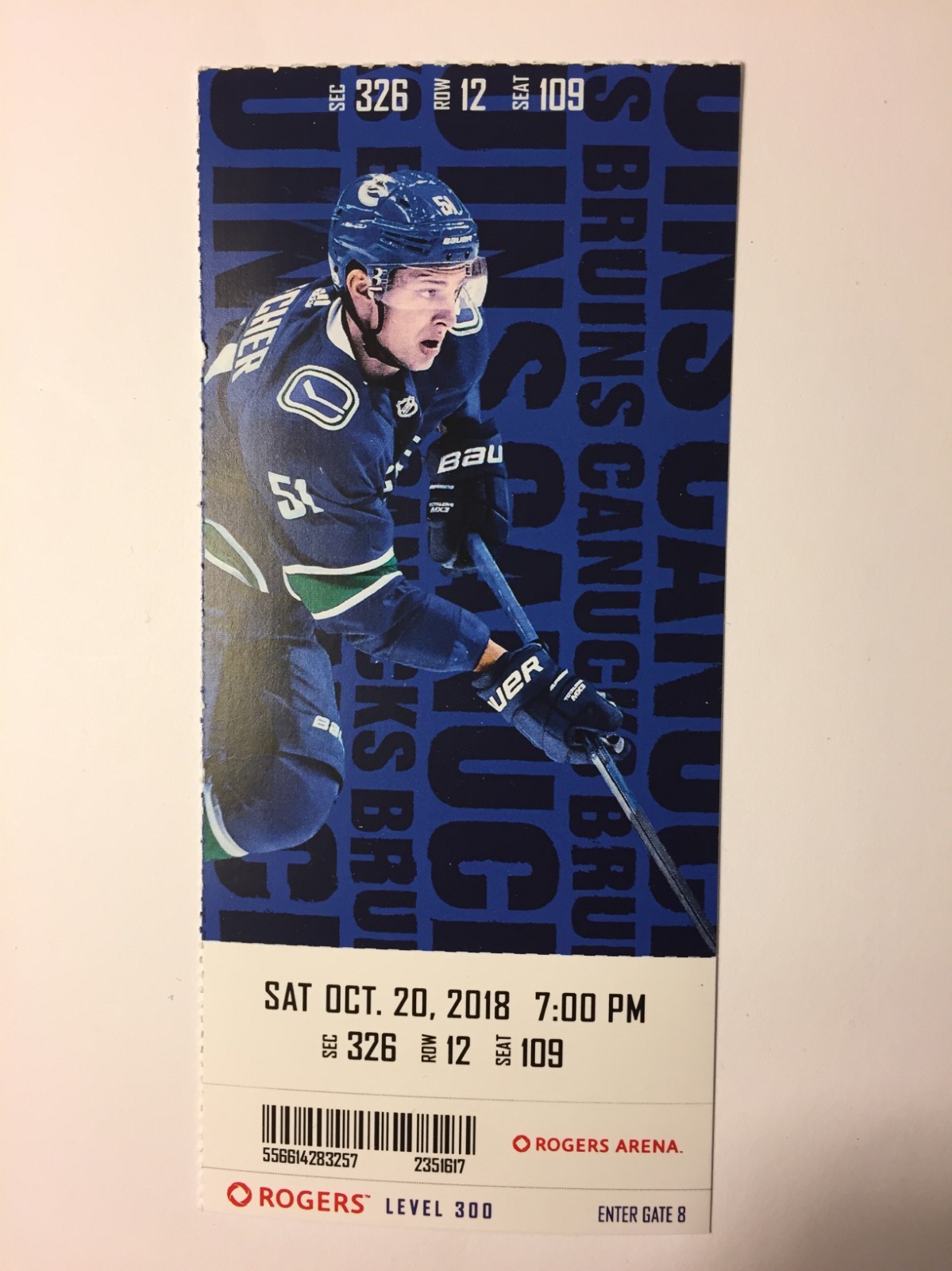 VANCOUVER CANUCKS VS BOSTON BRUINS OCTOBER 20, 2018 TICKET STUB | eBay