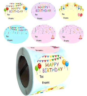 Happy Birthday Stickers Oval Labels Adhesive Gift Tags Cards Seal Party ...