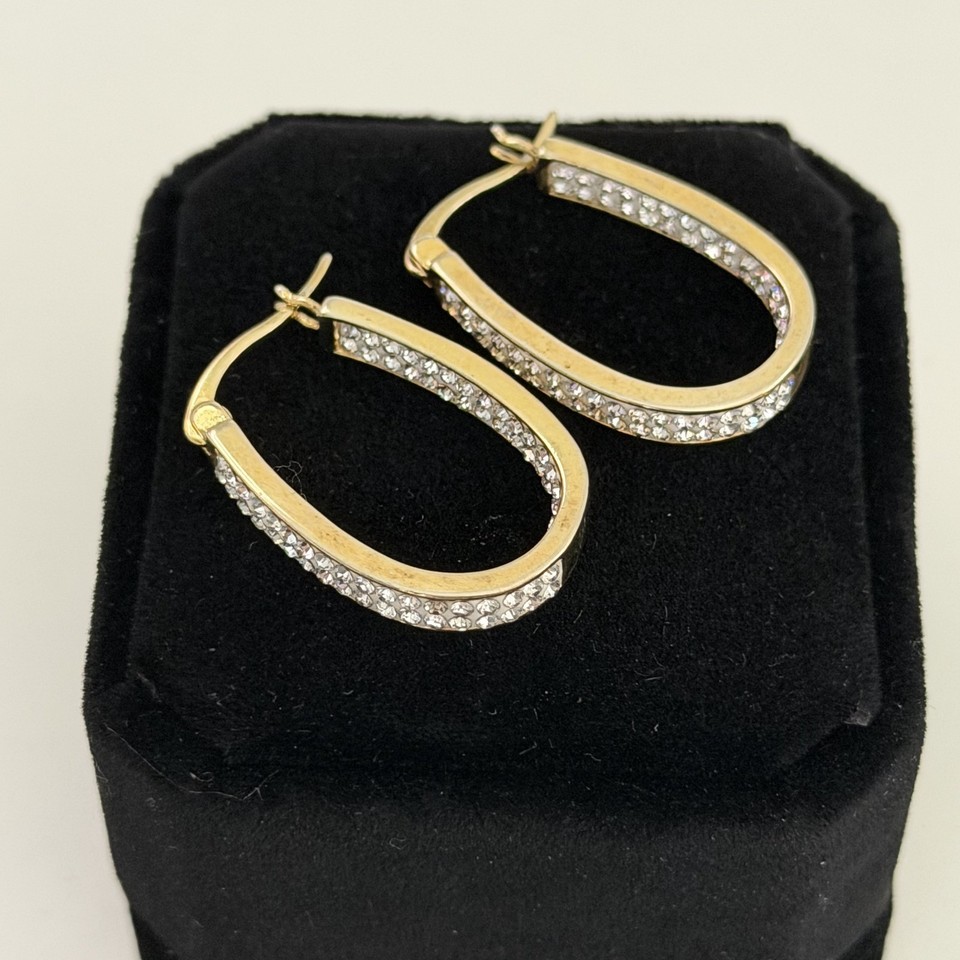 Ladies Clear Crystal Inside Out Hoop Yellow Gold Plated Earrings | eBay