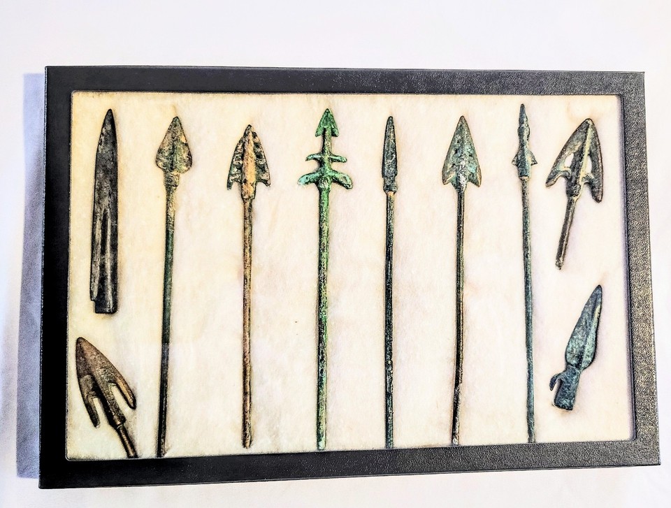 1500-500 BC Luristan Bronzes, Arrowheads and spearheads in shadowbox ...