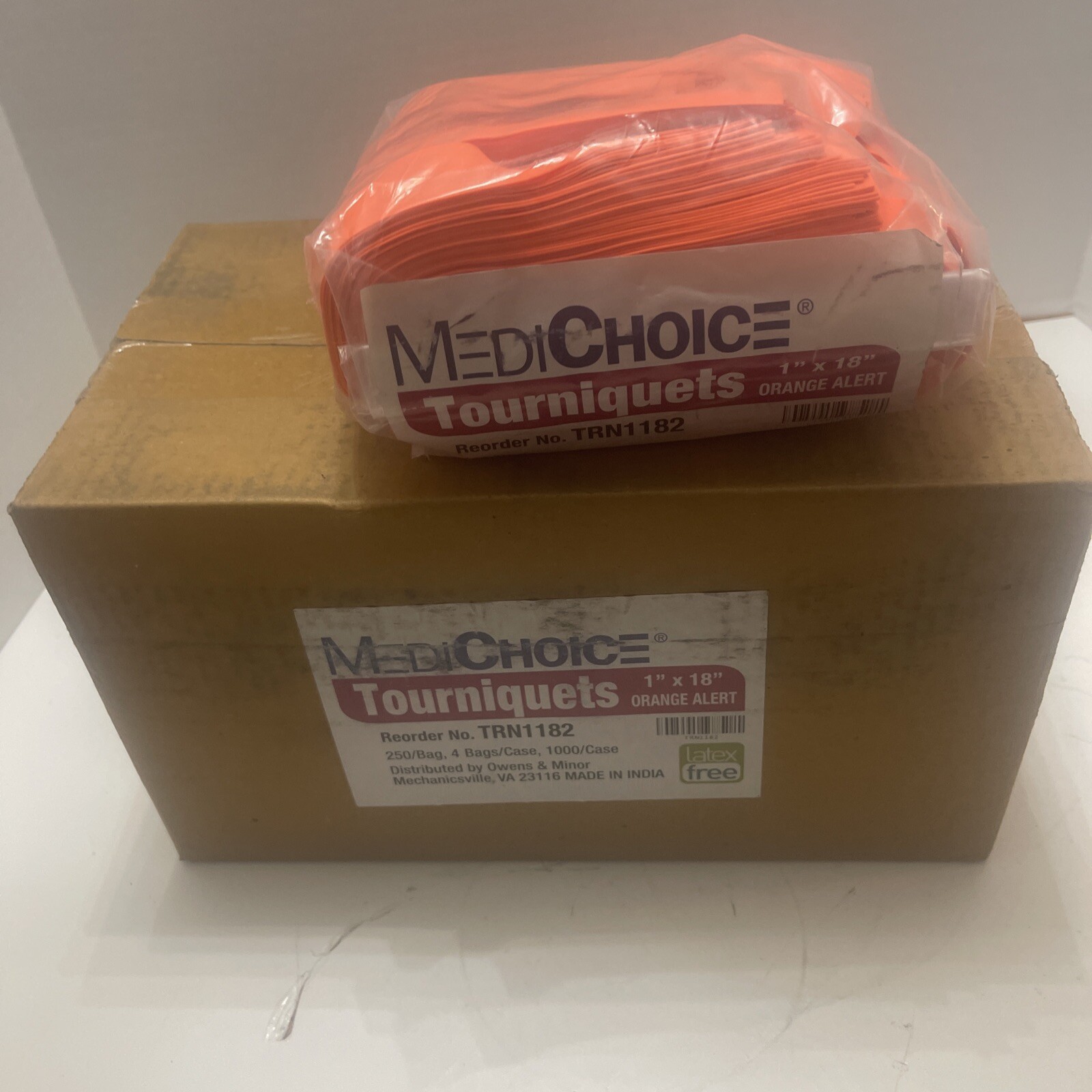4 Bags of 250 MediChoice Tourniquets - 1" x 18" - Orange Alert ...