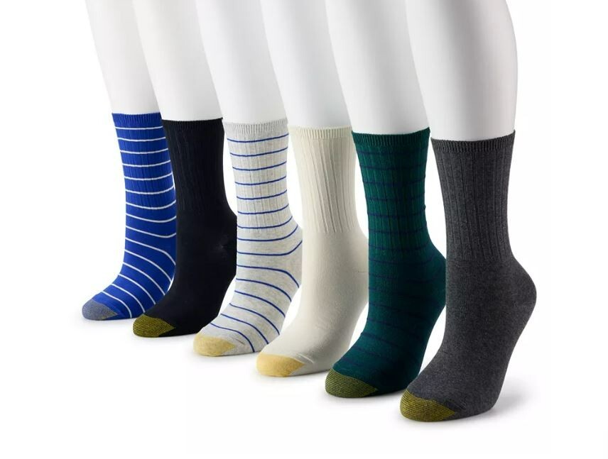 GOLD TOE Women's 6-Pack Ribbed Crew Socks, Size 9-11 fits shoe sizes 6 ...