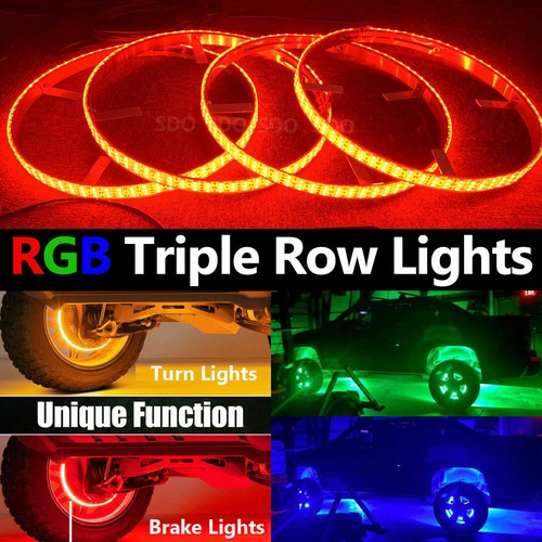 15.5'' Triple Row LED Wheel Ring Lights For Car Truck RGB Bright Tire ...