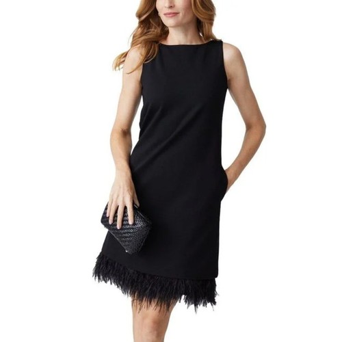 J McLaughlin Glenn Feather Hem Shift Dress Size Small LBD Sleeveless ...