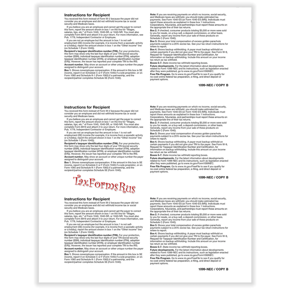 2025 IRS TAX FORMS KIT: 1099-NEC 6 recipients +envelopes + (1)1096 ...