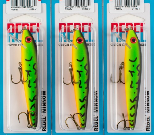 (LOT OF 3) REBEL MINNOW FLOATING 5/16OZ F1056V FIRETIGER A6303 | eBay