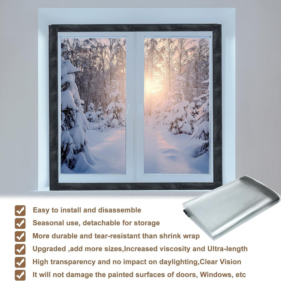 Reusable Window Insulation Kit 39x48, Clear Thermal Plastic Cover for ...