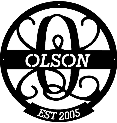 PR06-18-Round monogram letter with name and est date, hanging sign ...