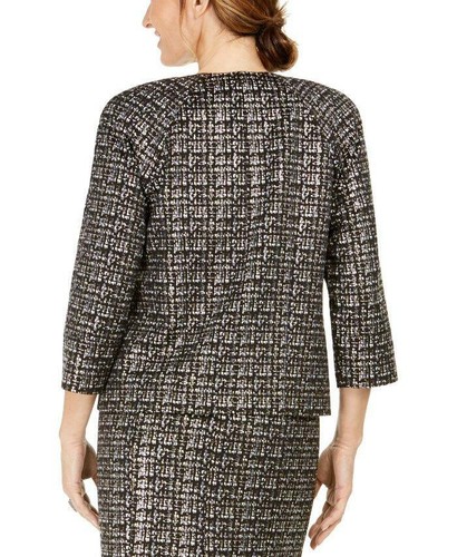 KASPER 4 Black Metallic Print Flyaway Jacket & Sheath Dress Suit NWT ...