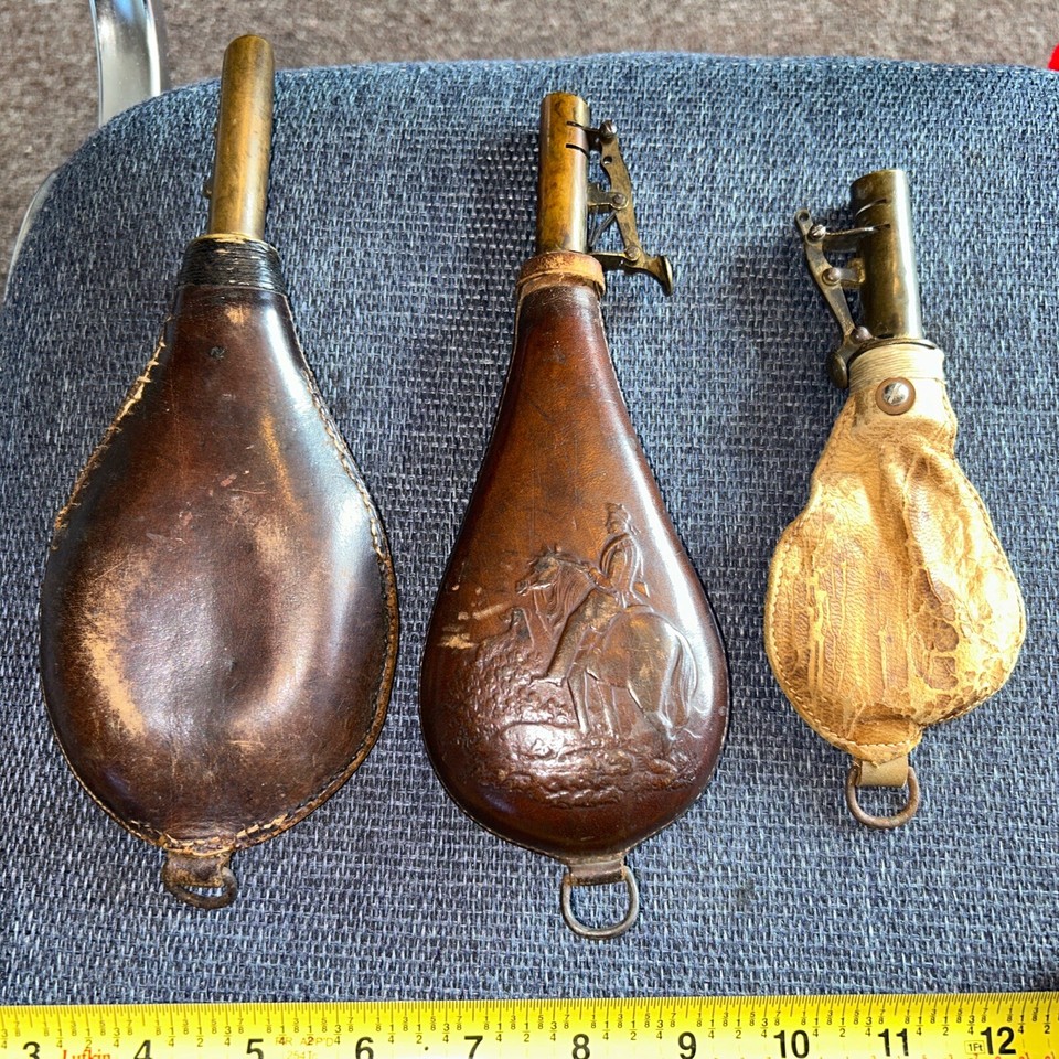 Lot Of 19th Century Leather Shot Flasks | eBay