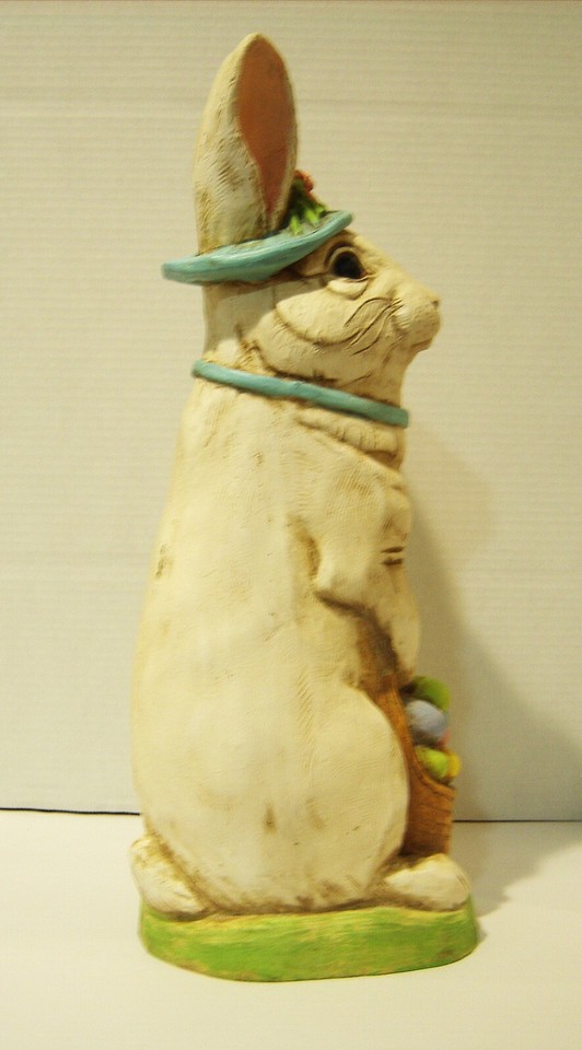 2006 STONE BUNNY Telle M Stein Rabbit Easter Bonnet, Eggs Folk Art ...