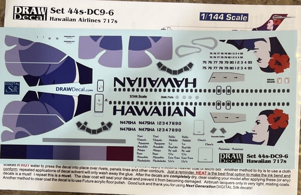draw decals 44s-DC9-6 Hawaiian Airlines 717s | eBay
