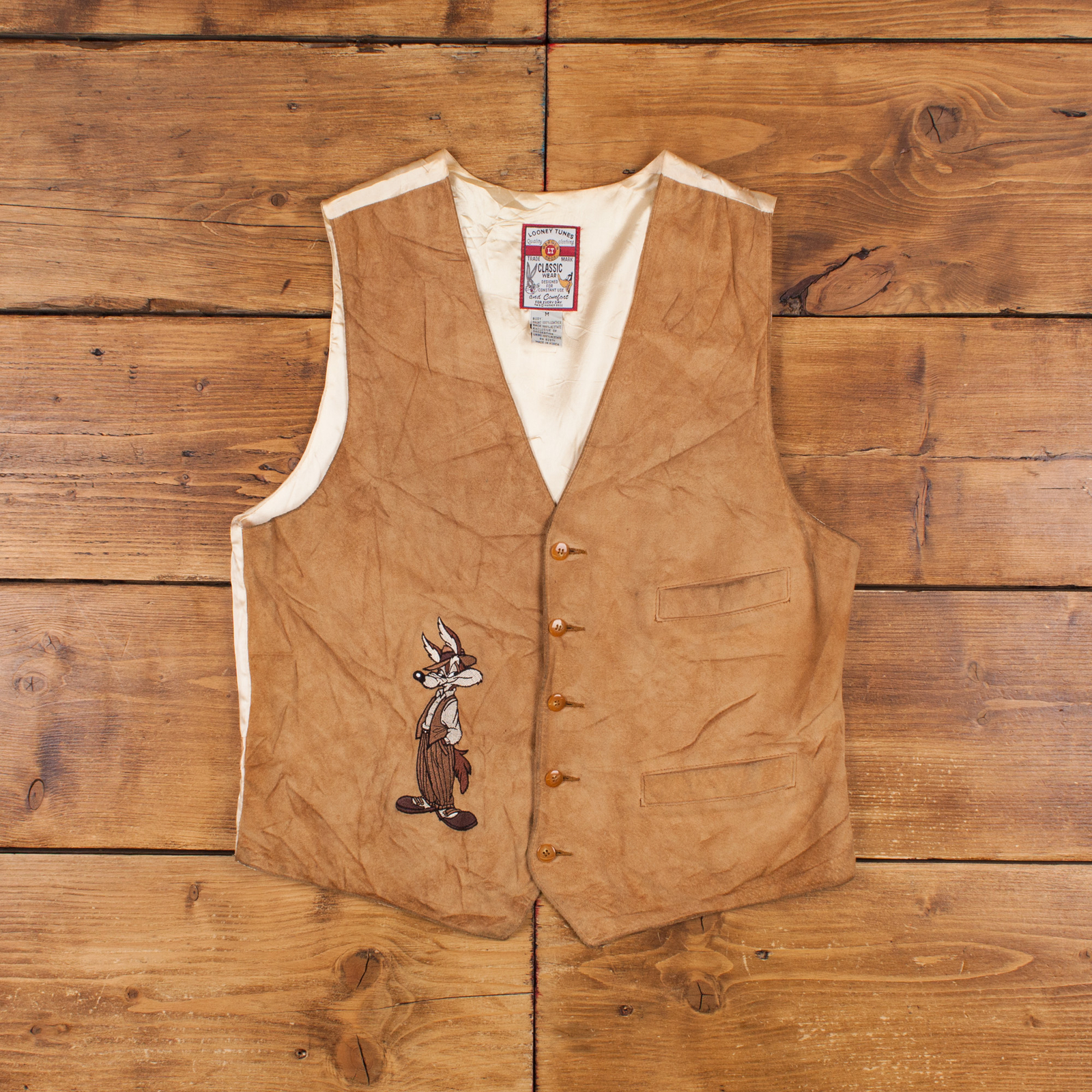 Vintage Warner Bros Leather Gilet M 90s Suede Vest Lo… - Gem