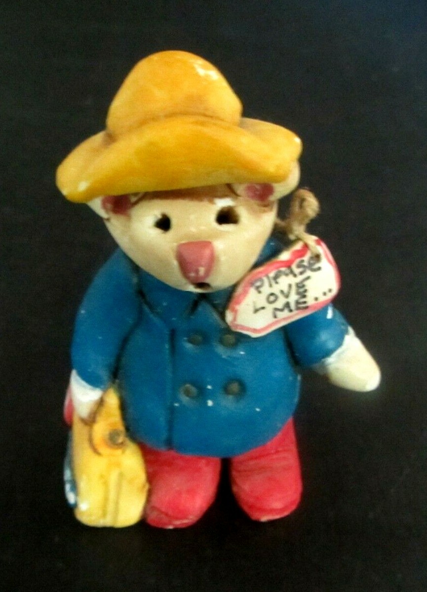 PADDINGTON BEAR--HAND-MADE VINTAGE CLAY FIGURE--3 1/4" TALL--SIGNED ...