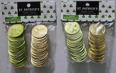 Plastic Coins 96 Gold & Green St Patricks Day Tokens 1.25" Shamrock ...