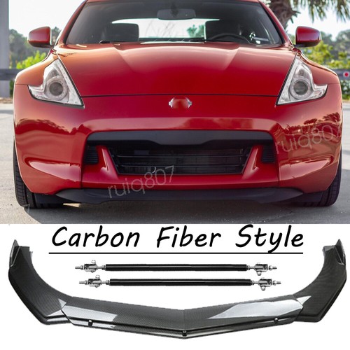 Carbon Style Front Bumper Lip Splitter Spoiler+Strut Rods For Nissan ...