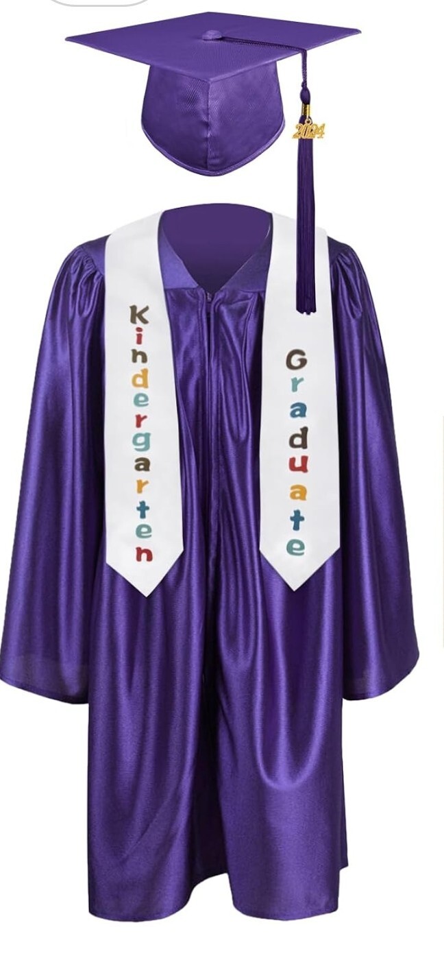 purple kindergarten graduation cap & gown set, sz L - Gem