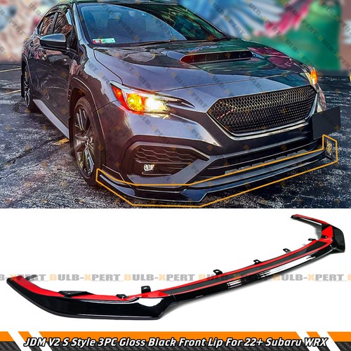 For 22-25 Subaru WRX VB JDM V2 S Style Gloss Black Front Bumper Lip ...