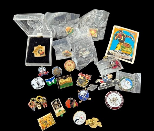 VINTAGE LOT 25 MOSTLY ASSORTED SPORTS PINS MLB OLYMPICS NFL YOUTH ...
