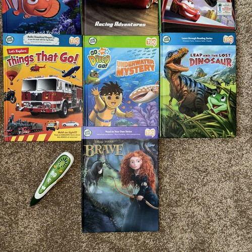 Leap Frog TAG Reader LOT: Pen and 10 Books Disney Pixar Brave Cars Nemo ...