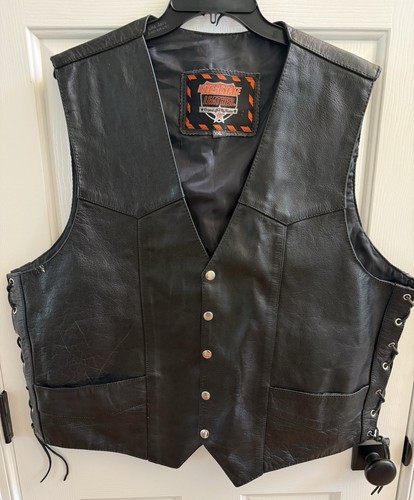 Vtg Interstate Leather Black Motorcycle Vest Men's Size XXL Biker | eBay