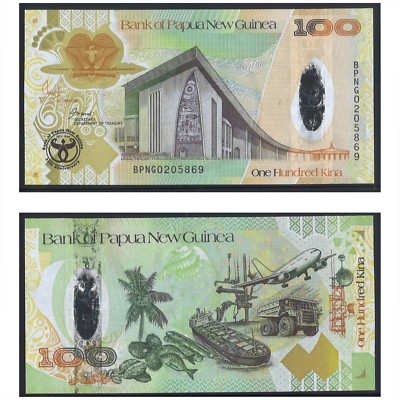 2008 Papua New Guinea One Hundred 100 Kina Paper Banknote UNC Prefix ...