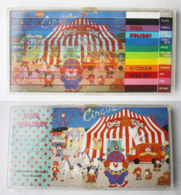 RARE VINTAGE 1983 VIVA HOLIDAY CIRCUS 12 COLOR PENCIL SET RIBBON JAPAN ...