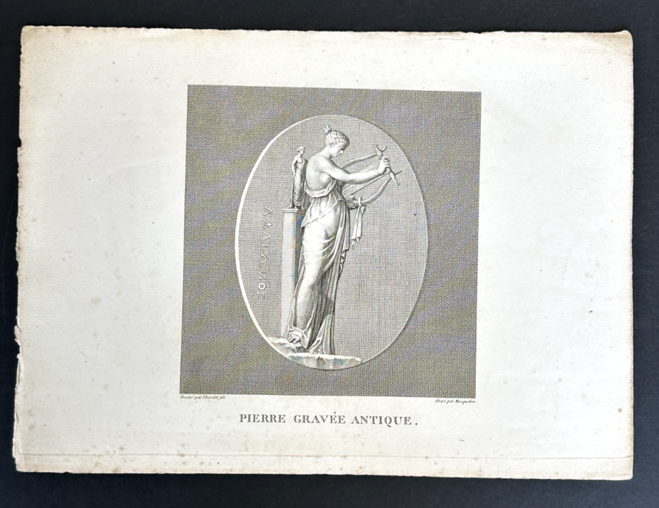 19th Century Engraving Mythology Antique Carved Stone Muse Terpsichore ...