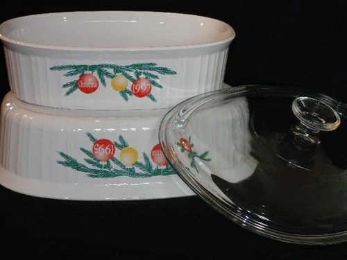 2 Corning Ware French White Employee Christmas Oval Casserole Bowls ...