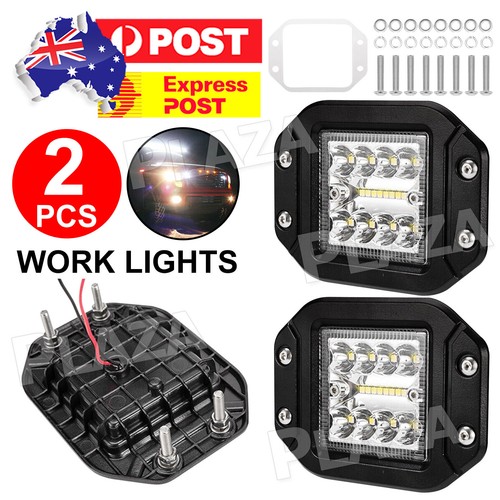 Lightfox 2x 5inch Osram Flush Mount Square LED Work Light 4x4 Reverse ...