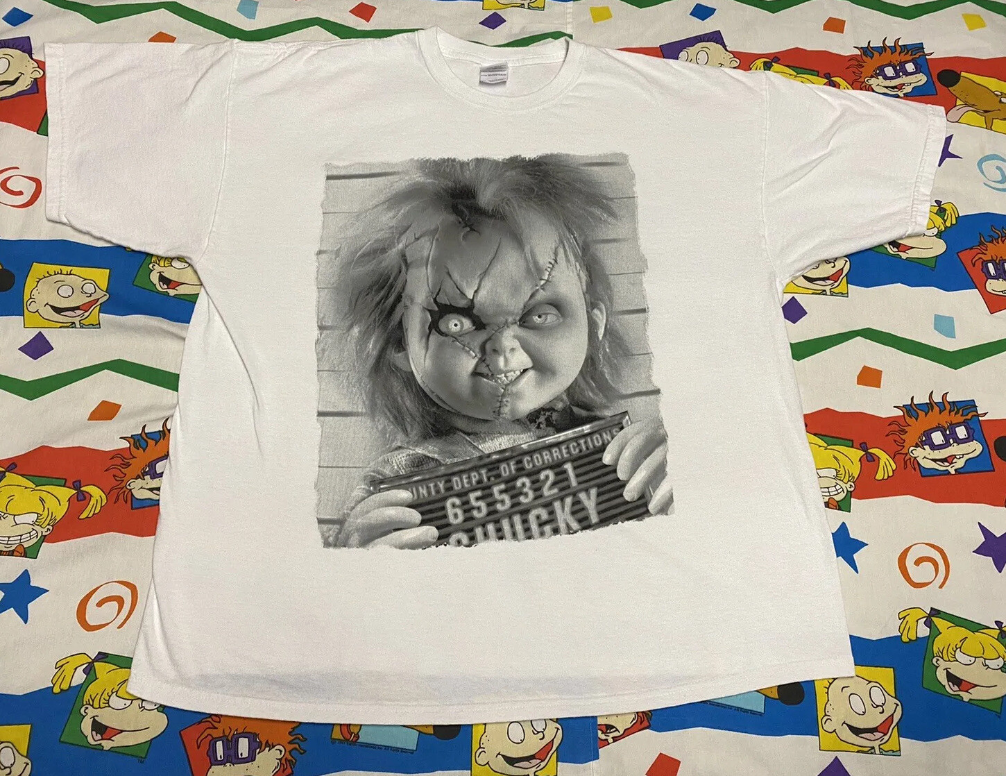 Y2K Chucky Mugshot Horror Movie Bride of Chucky Shirt… - Gem
