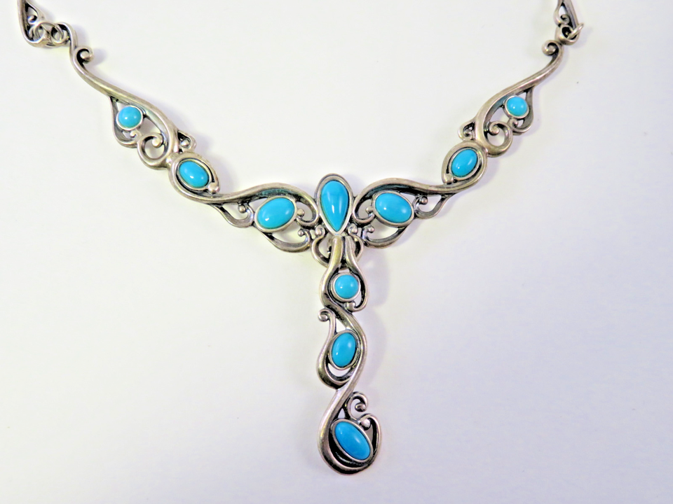 Sterling Carolyn Pollack Sleeping Beauty Turquoise Signed Necklace 20 ...